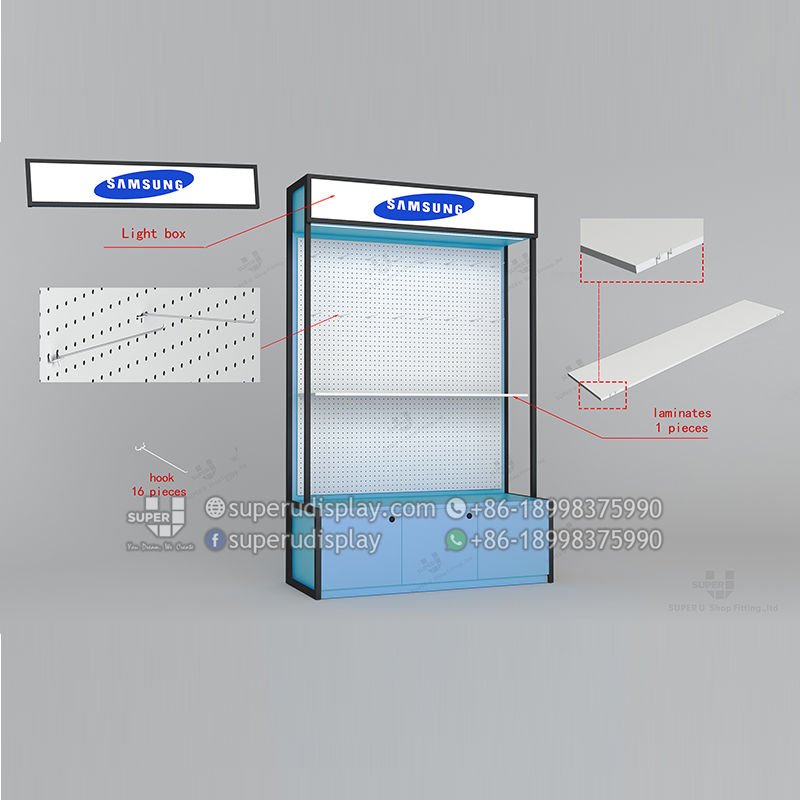 Custom Wall Cell Phone Accessories Display Rack Case with LED Strips ...