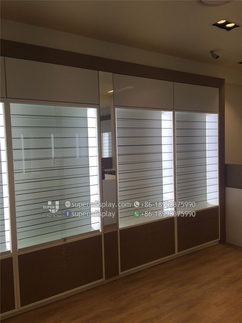 Custom Wall Stand Locking Sunglass Shelf Display with Storage Drawers ...