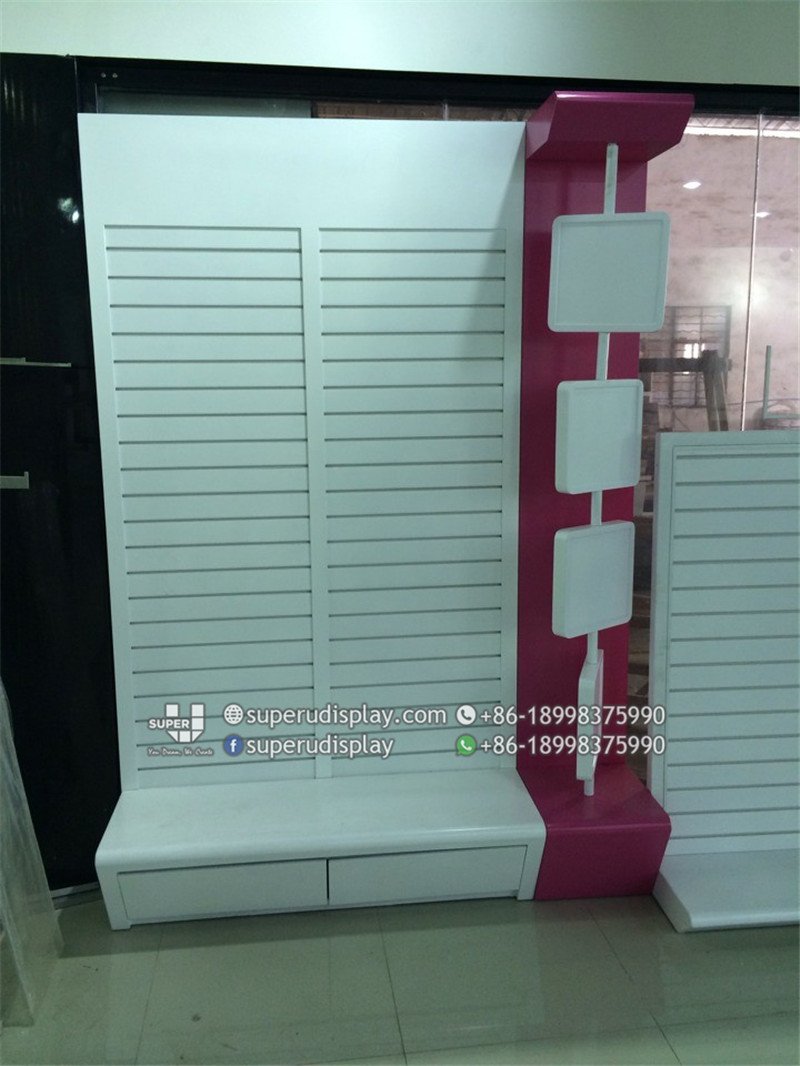 Custom Wall Stand MDF Slatwall Panel Snack Display Stands Showcase with ...