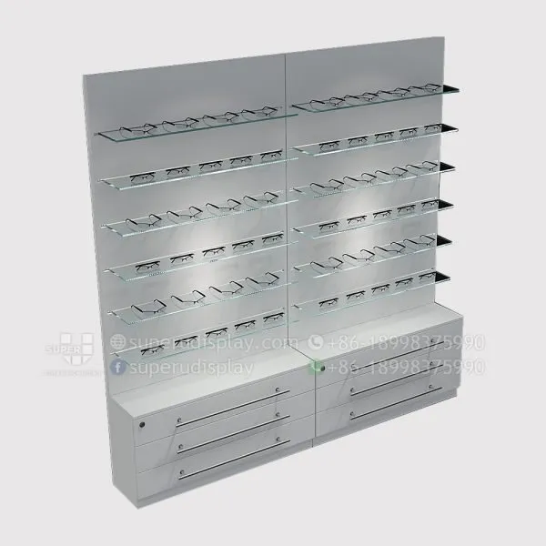 Custom Glass Optical Wall Mount Display Shelf with Storage Manufacturer ...