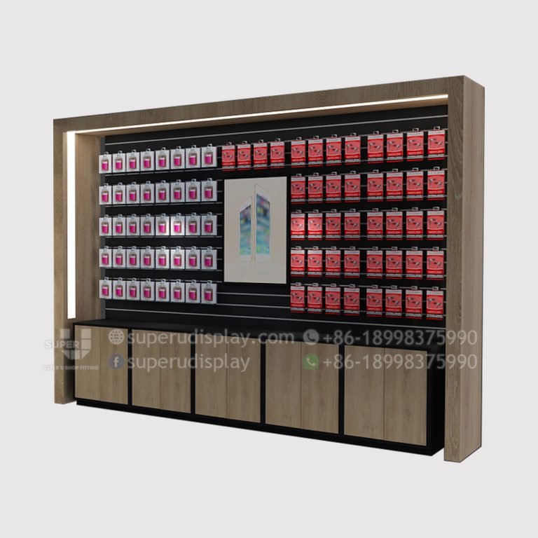 Wood Mobile Phone Case Display Stand with Storage | Custom Shop Display ...