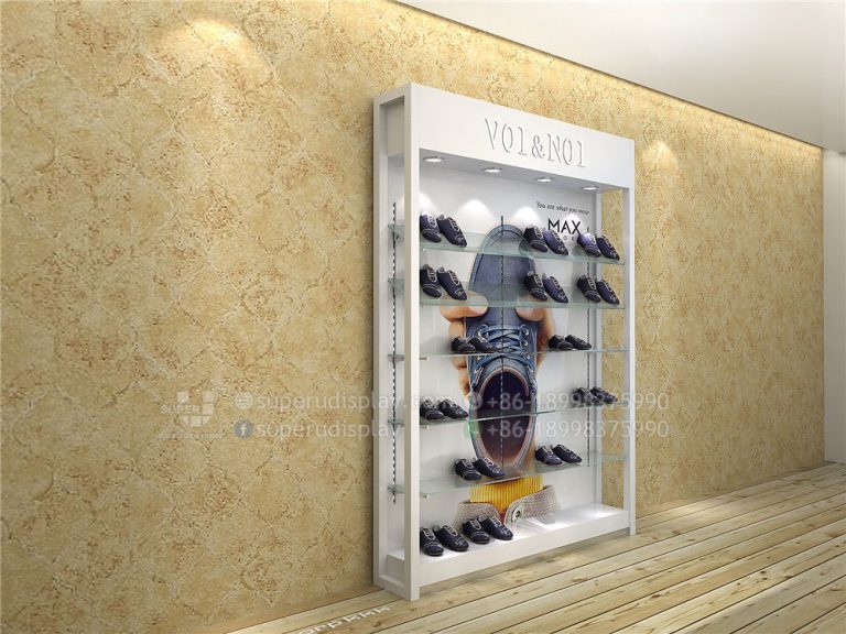 Custom Wall Retail Shoe Showcase Glass Shoe Display Case Manufacturer ...