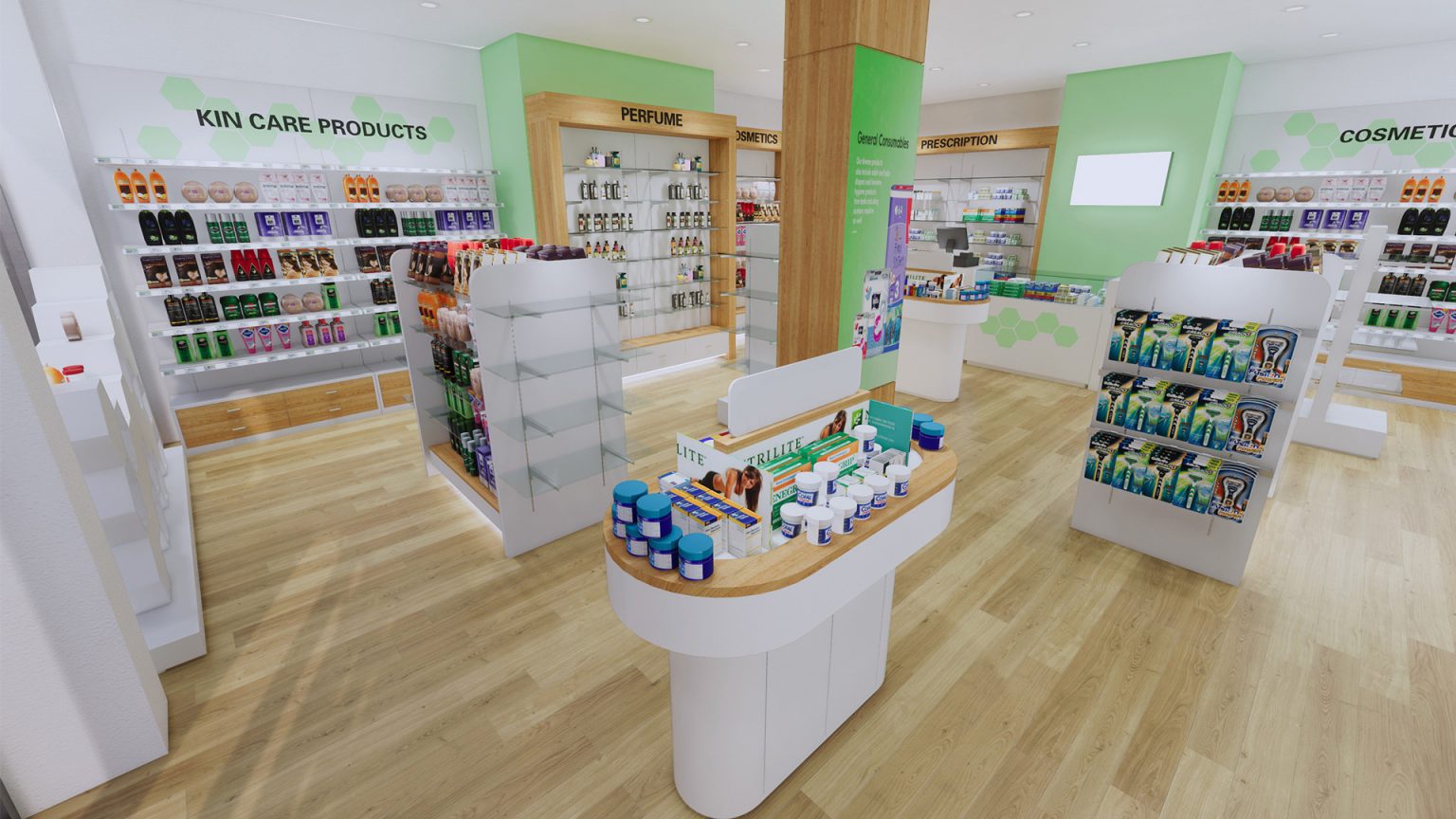 Super U Sustainable Pharmacy Interior Design Solution
