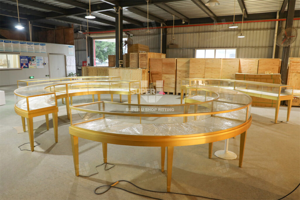 Custom Gold SS Round Glass Jewelry Display Case Manufacturer Supplier