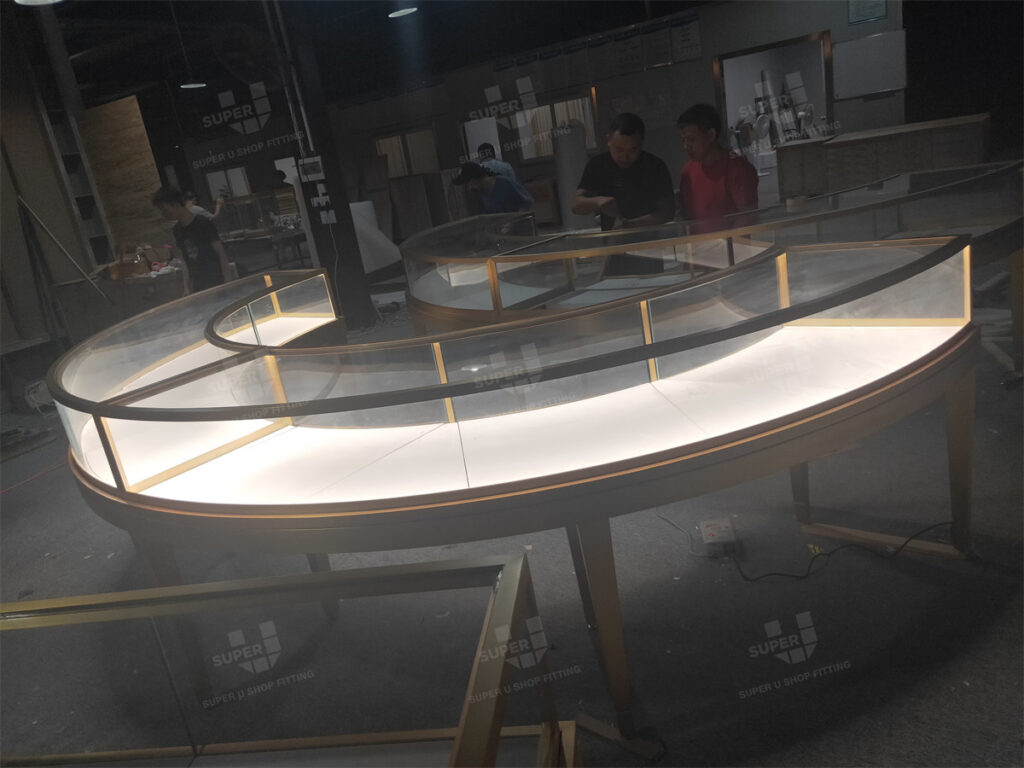 Custom Gold SS Round Glass Jewelry Display Case Manufacturer Supplier