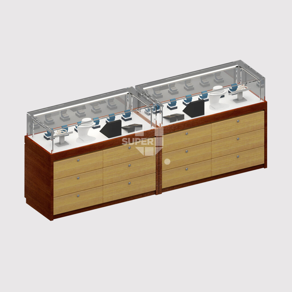 Custom Half Vision Wood Glass Jewelry Display Counter Manufacturer Supplier