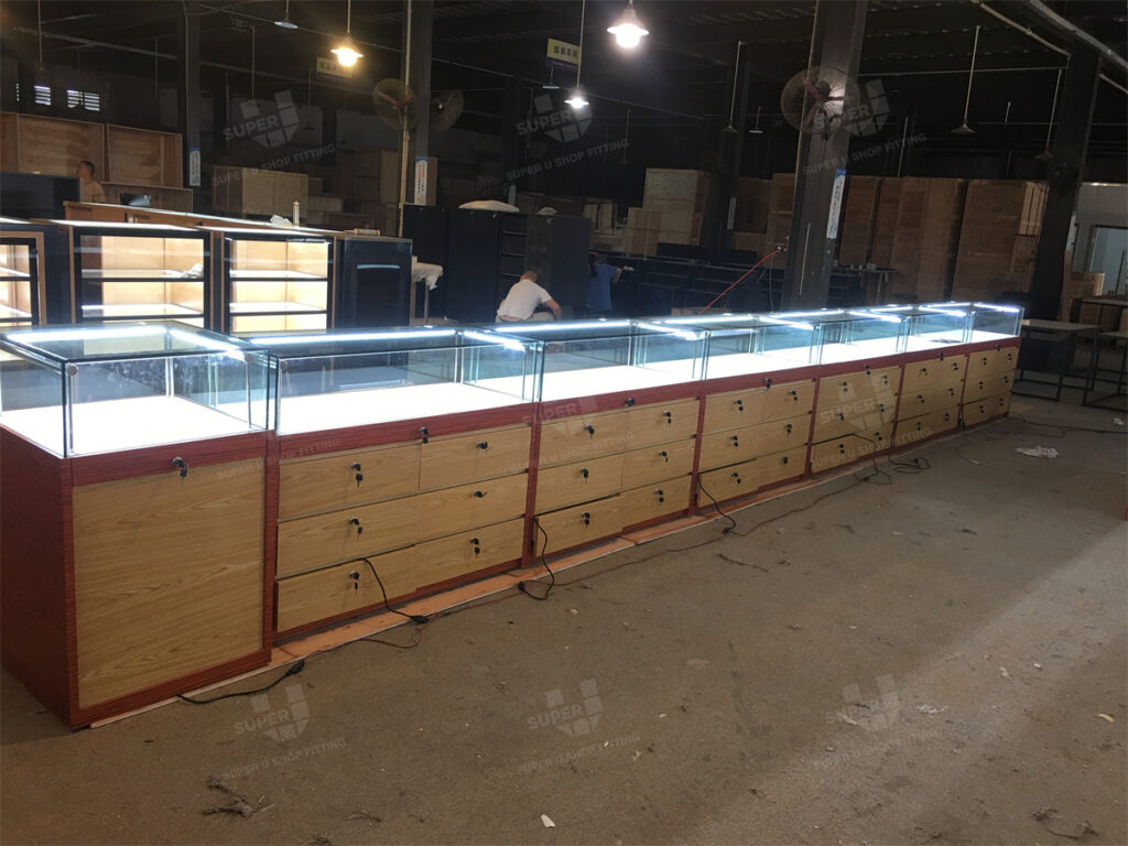 Custom Half Vision Wood Glass Jewelry Display Counter Manufacturer Supplier