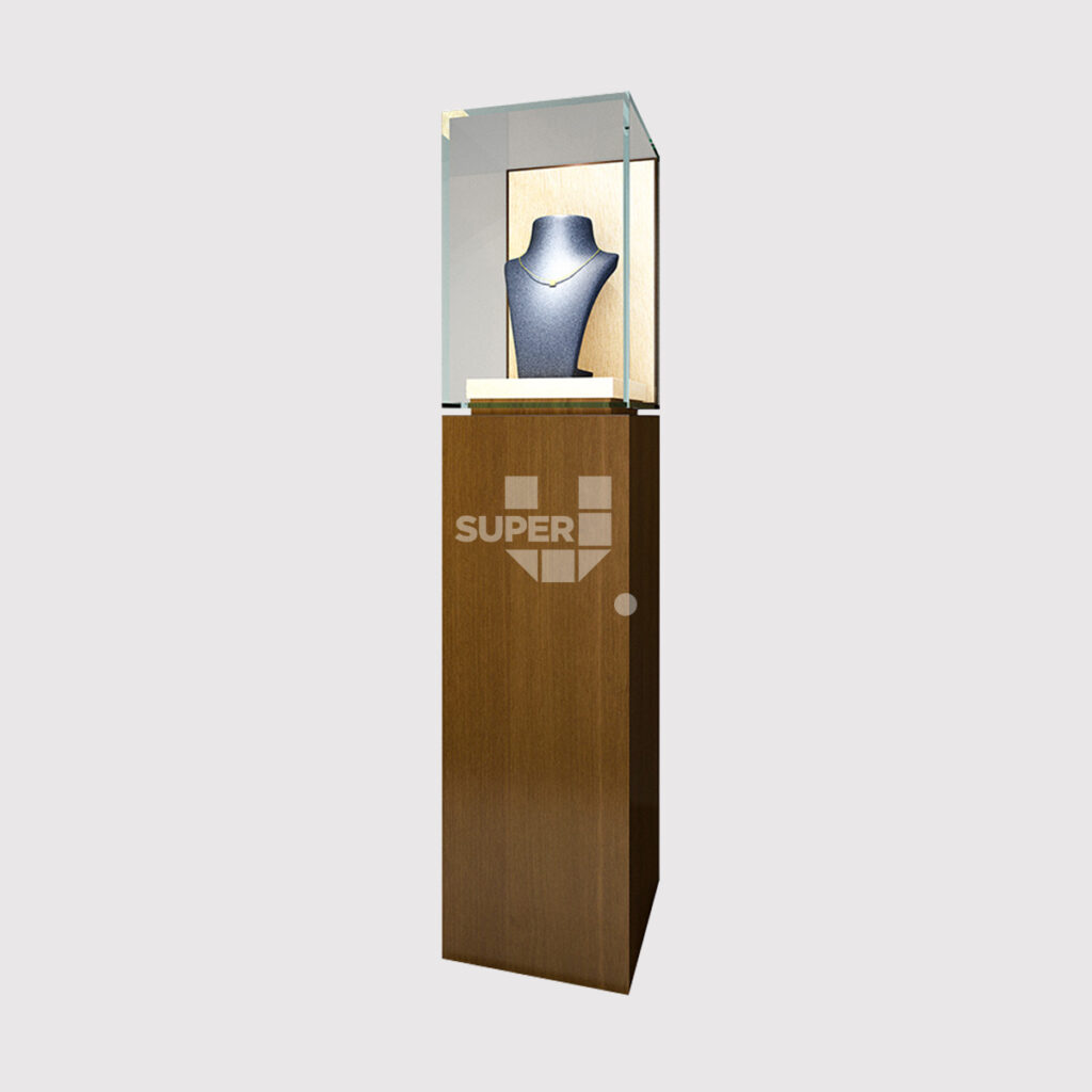 Custom Square Stand Pedestal Wood Jewelry Cabinet Manufacturer Supplier