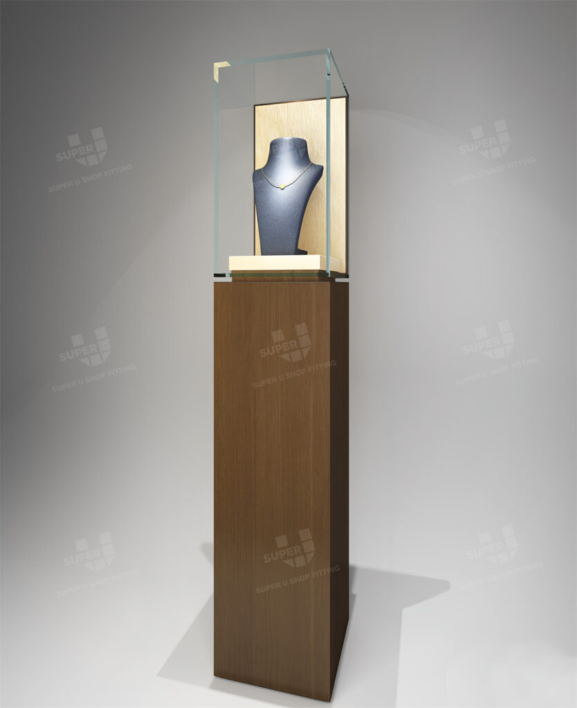 Custom Square Stand Pedestal Wood Jewelry Cabinet Manufacturer Supplier